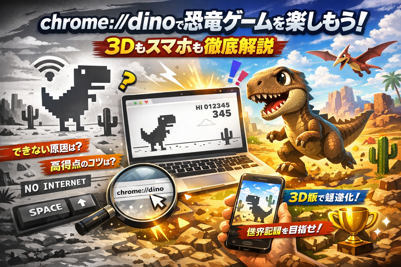 chrome://dinoで恐竜ゲームを楽しもう！やり方やできない時の対策、3Dもスマホも徹底解説 - ハウスケアラボ