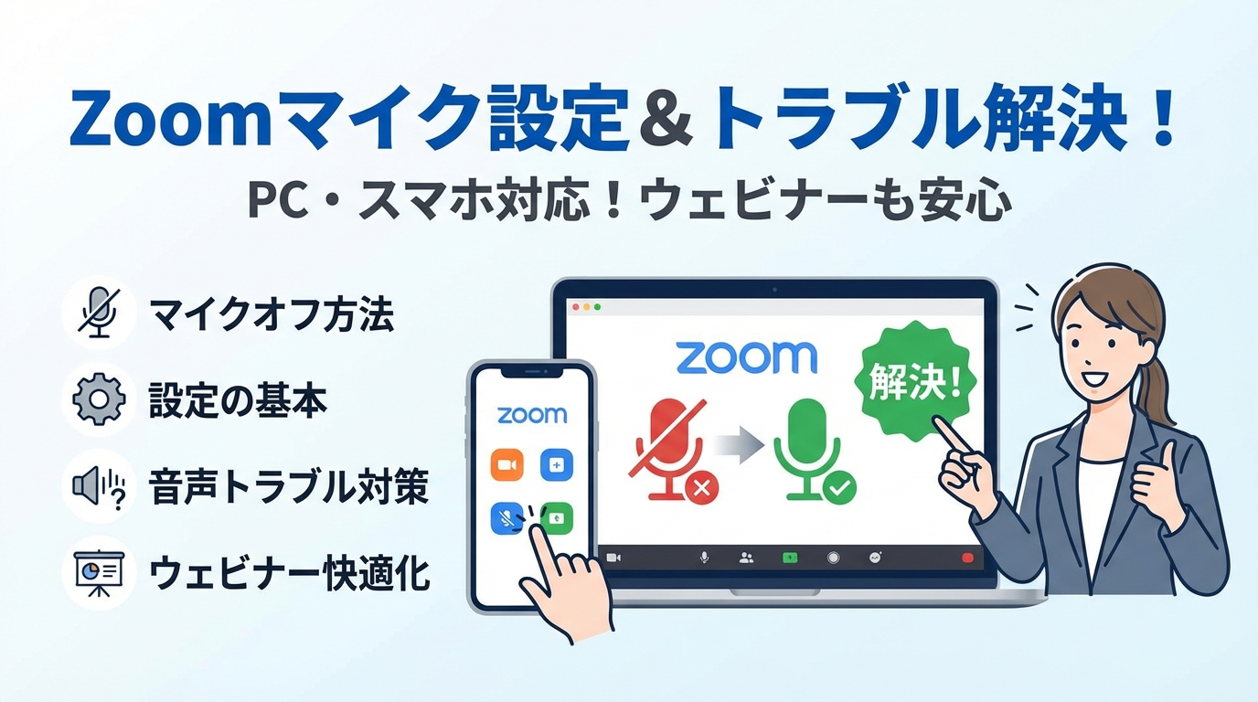 zoomでマイクオフのやり方と設定がわかる！PCやスマホでウェビナー音声トラブルもこれで解決 - ハウスケアラボ